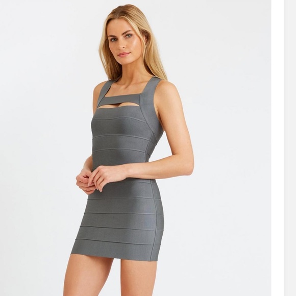 Herve Leger | Dresses | Herve Leger Icon Crossback Mini Dress Dark Grey ...